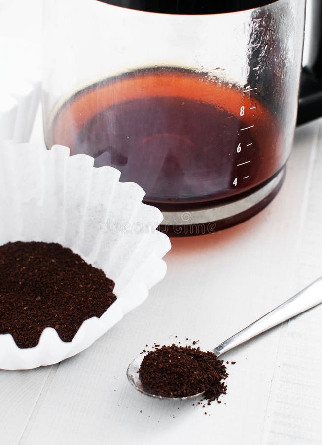 Ground Coffee with Coffeemaker Filter and Carafe Stock Photo - Image of ...