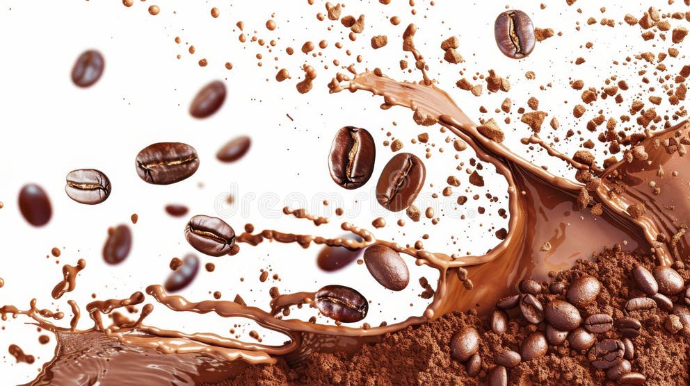 Ground Coffee Dust and Coffee Beans Explode Dynamically Stock Image ...