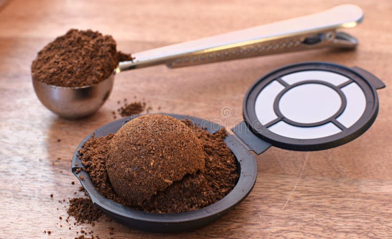 Ground Coffee in a Filter for a Coffee Machine and a Coffee Spoon Stock ...