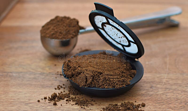 Ground Coffee in a Filter for a Coffee Machine and a Coffee Spoon Stock ...