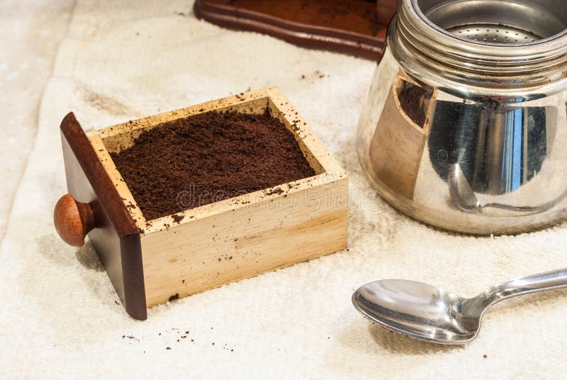 Ground Coffee stock image. Image of shot, spoon, basket - 42844863