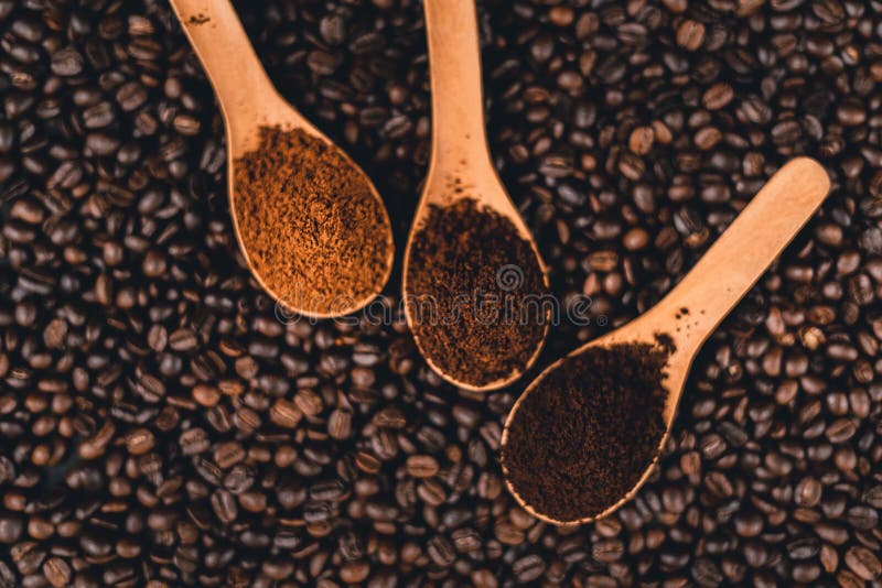 Ground Coffee in a Spoon on the Background Stock Image - Image of aroma ...