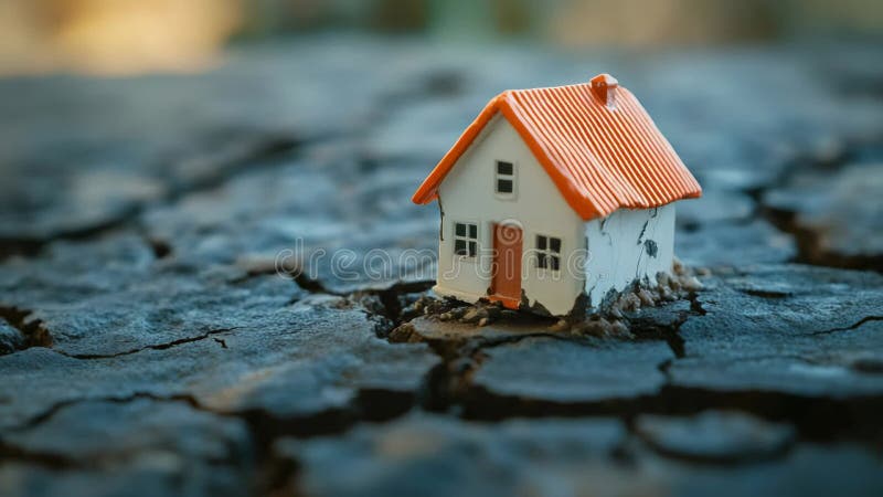 Ground Cracks Expanding, Consuming Miniature House Model, Graphically ...
