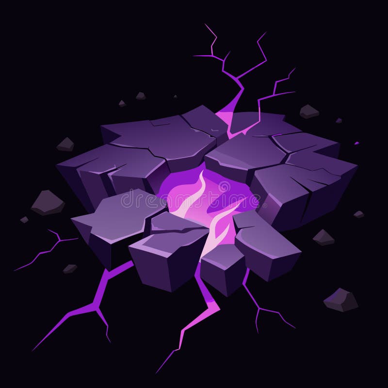 Ground Cracks with Purple Light Inside Top View. Vector Cartoon Texture ...