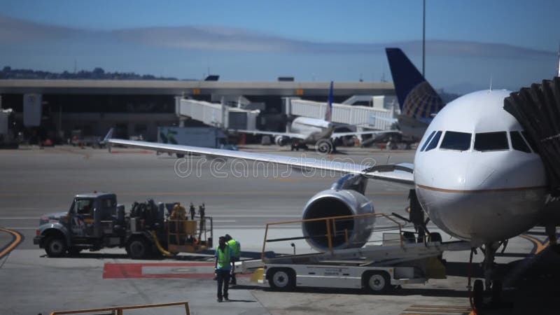 Ground Crew Working on Unloading an Airplane Stock Footage - Video of ...