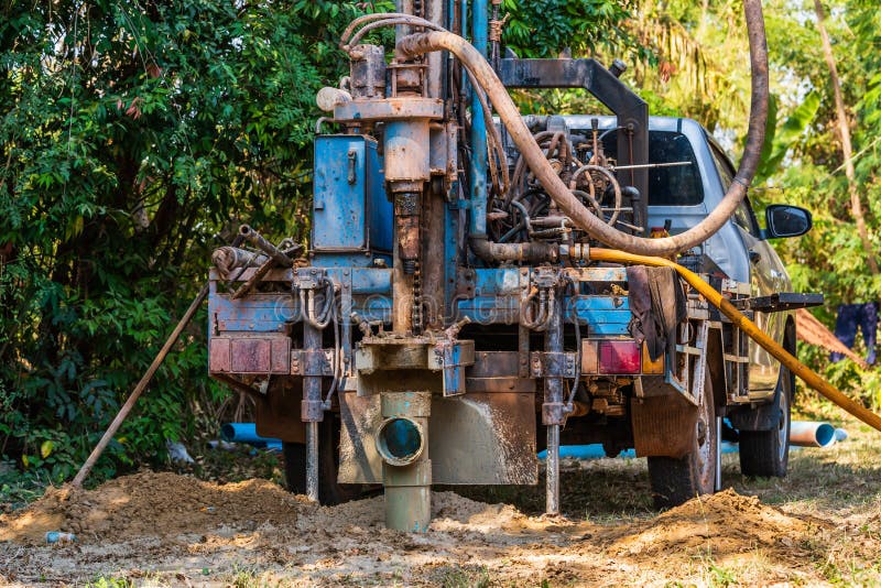 Ground Drilling Water Machine on Old Truck Drilling in the Ground for ...