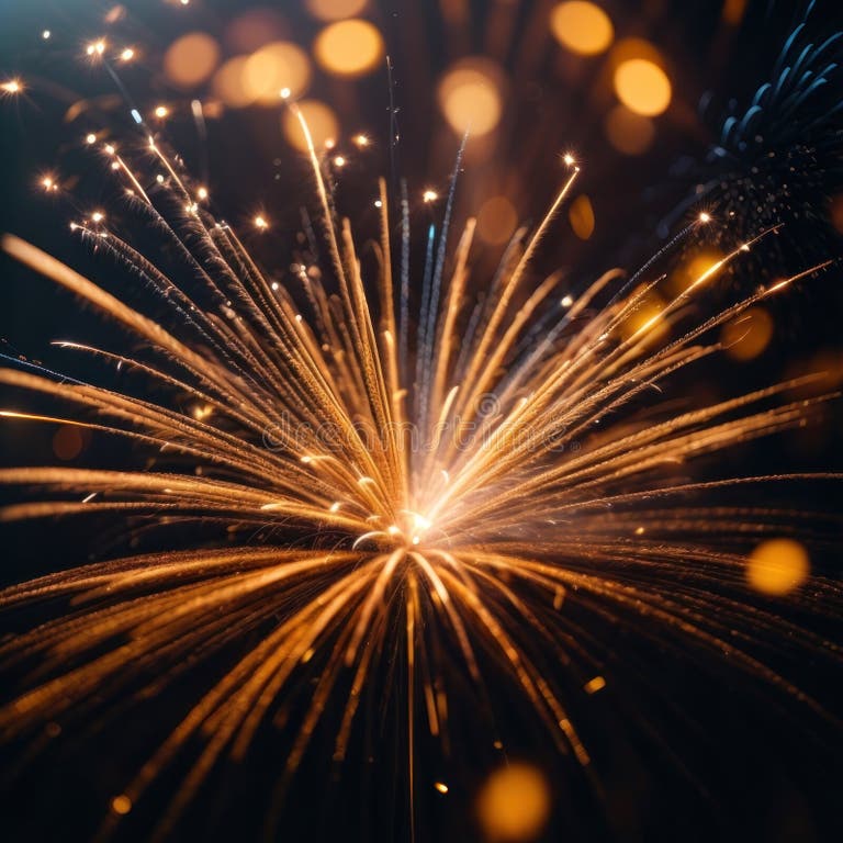 Ground Firework Display at Night with Sparks and Bokeh Lights ...