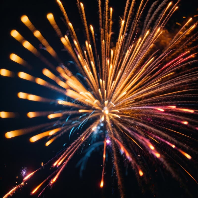 Ground Firework Display at Night with Sparks and Bokeh Lights ...