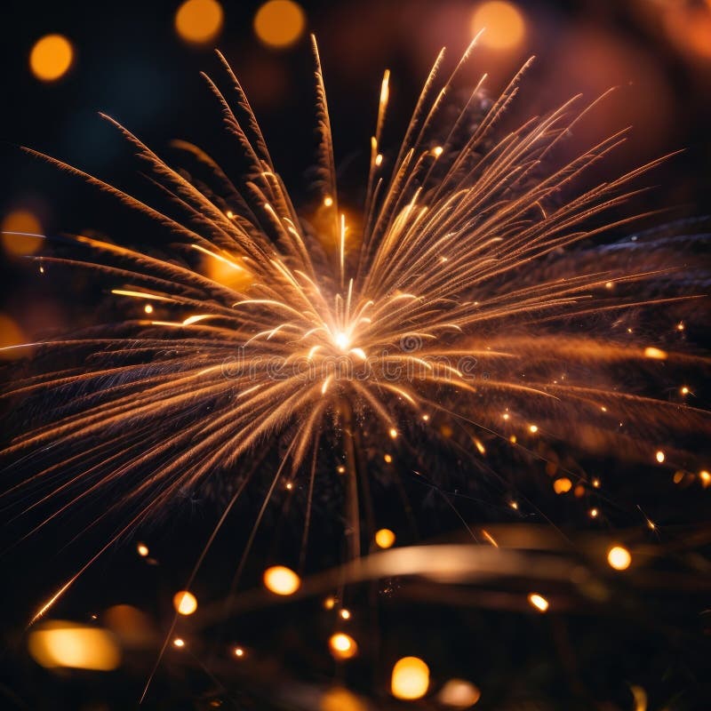 Ground Firework Display at Night with Sparks and Bokeh Lights ...