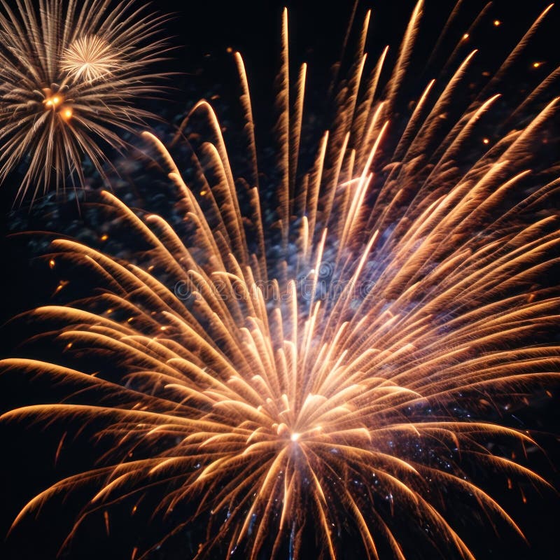 Ground Firework Display at Night with Sparks and Bokeh Lights ...