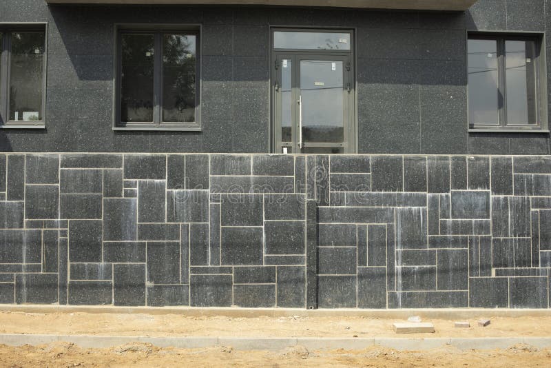 Ground Floor of Building. Black Tile Cladding Stock Photo - Image of ...