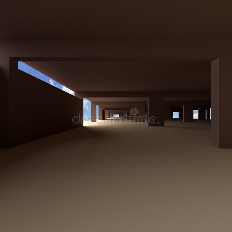 Ground Floor Hall of Office Building, 3D Rendering Stock Illustration ...