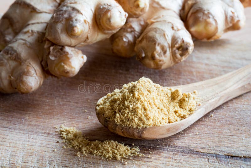 Ground Ginger with Fresh Ginger Root in the Background Stock Image ...