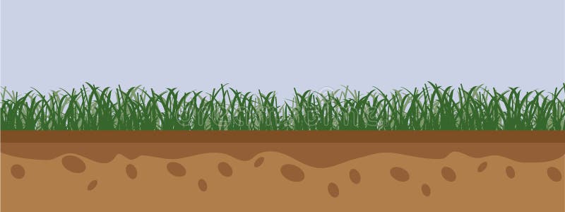 Ground with Green Grass on a Blue Background. Vector Illustrations ...