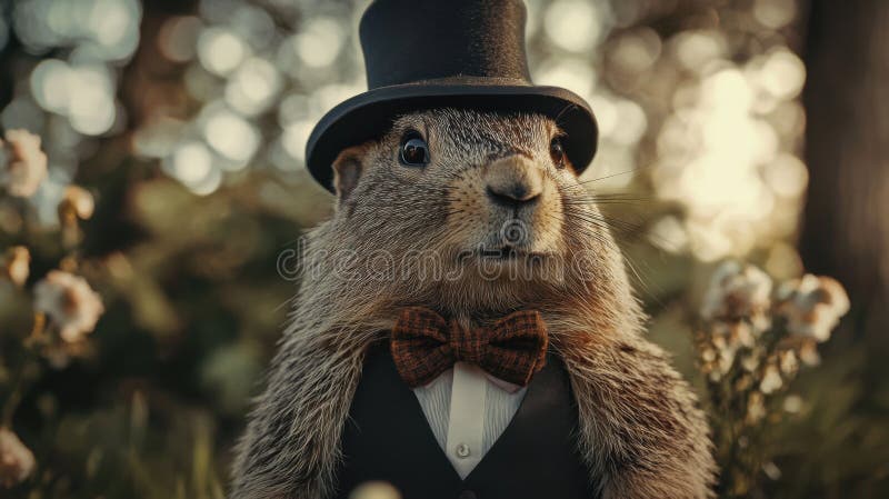 Ground Hog Wearing a Top Hat and Bow Tie, Looking Handsome, Digital ...