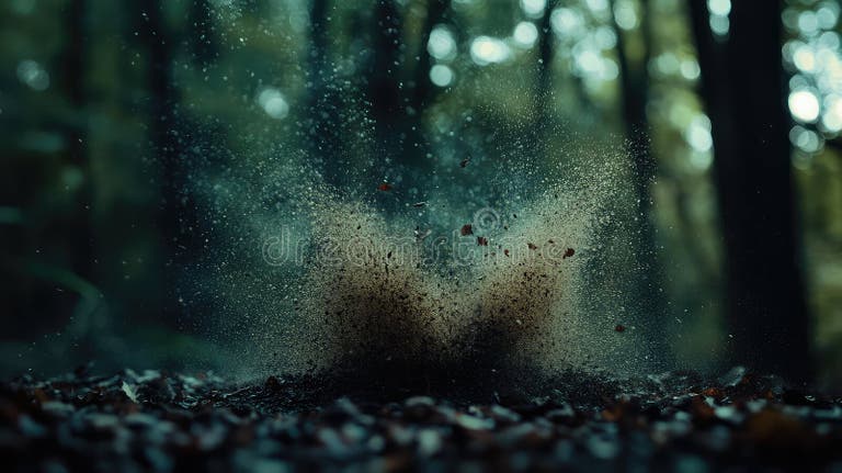 Ground Impact Creating Dust and Debris in Forest Stock Photo - Image of ...