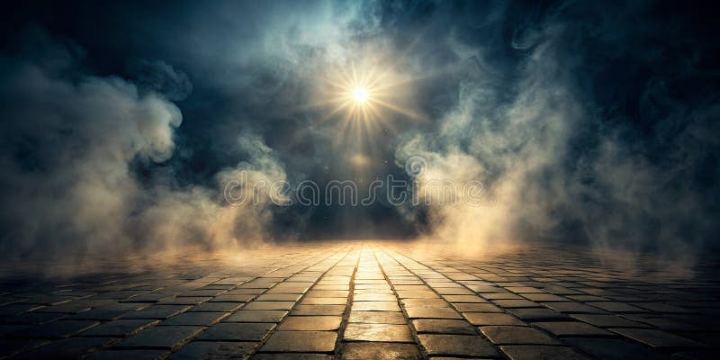 Ground Level Cobblestone Path, Sunlit Smoke, Mystical Scene Stock ...