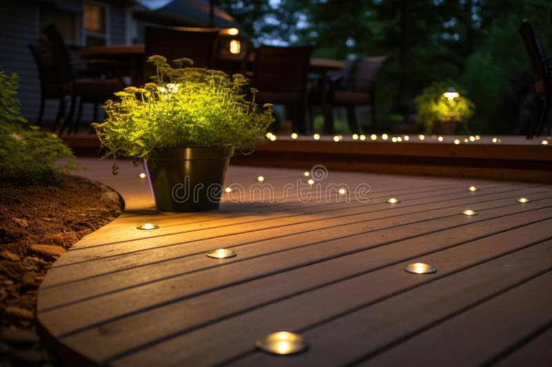 Ground-level Deck Lights Embedded in Wooden Boards Stock Photo - Image ...