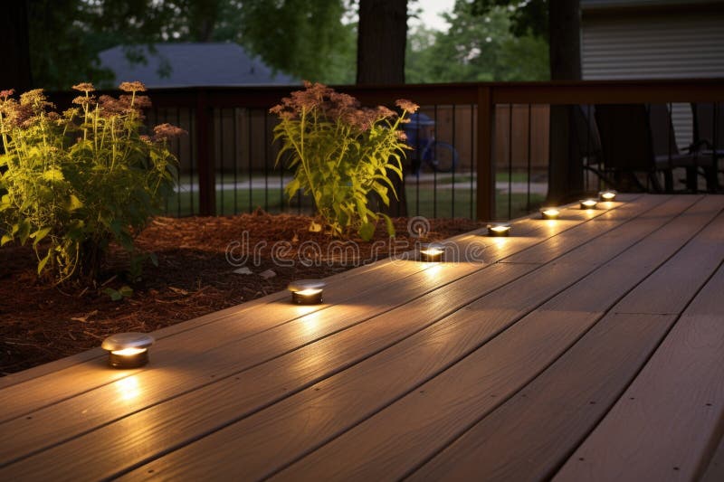 Ground-level Deck Lights Embedded in Wooden Boards Stock Photo - Image ...