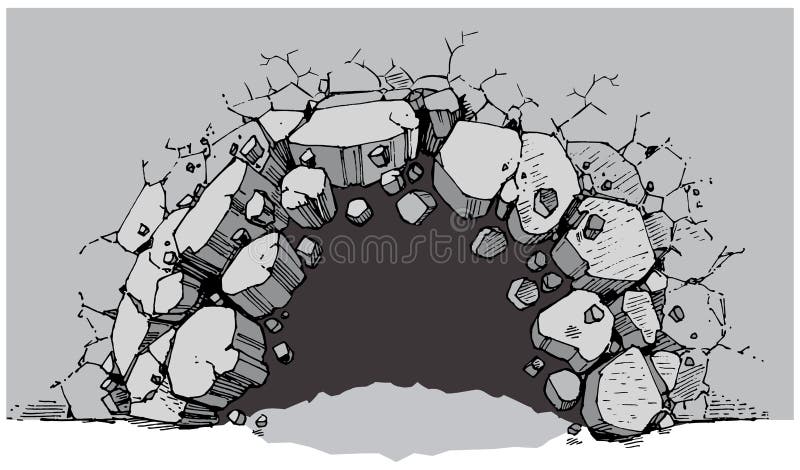 Ground Level Hole Breaking through Wide Wall Stock Vector ...