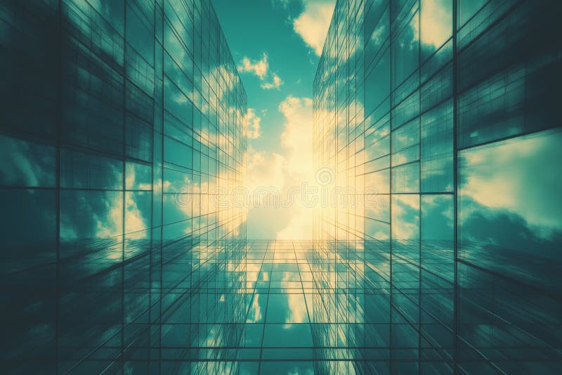 A Ground-level Perspective of a Contemporary Glass Skyscraper, with ...