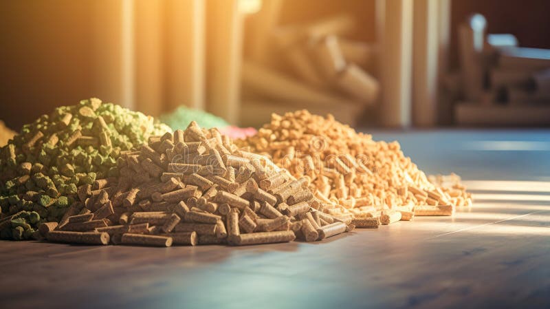 The Ground Level Stack of Compressed Wood Pellets and Chopped Firewood ...