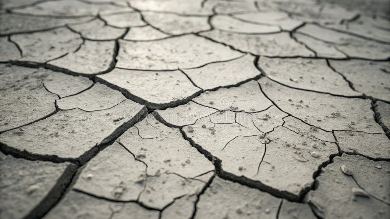 Ground-Level View Cracked Earth Composition, Monochromatic, Drought ...