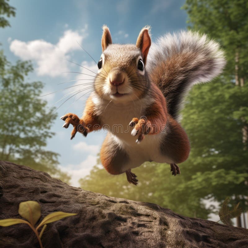 Dappled Brushwork: 3d Illustration of a Jumping Squirrel in National ...