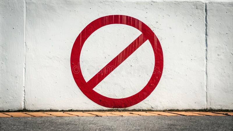 Ground-Level View Red Prohibition Symbol on White Wall Stock ...
