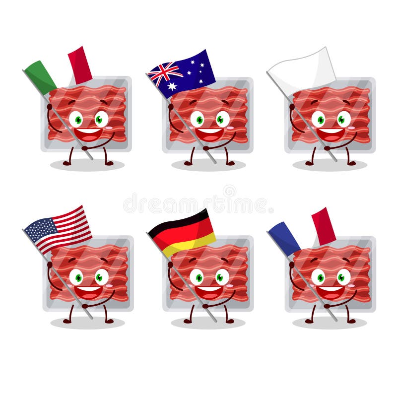 Ground Meat Cartoon Character Bring the Flags of Various Countries ...