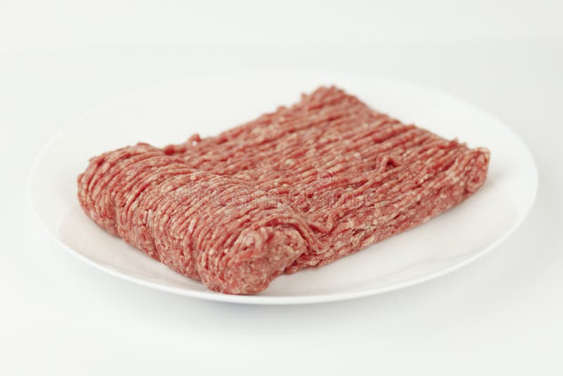 Ground Meat on a White Plate, Minced Beef for Cooking Stock Image ...