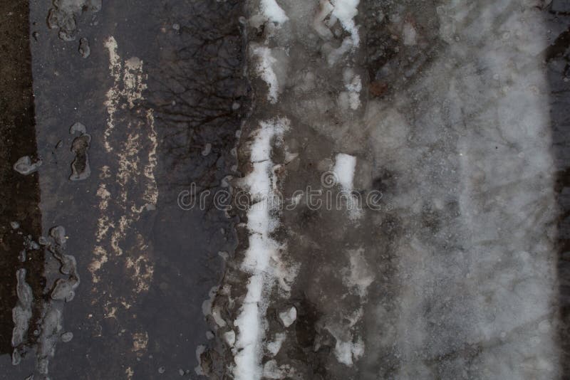 Ground Melting Snow Dark Gray Puddle Stock Image - Image of monochrome ...