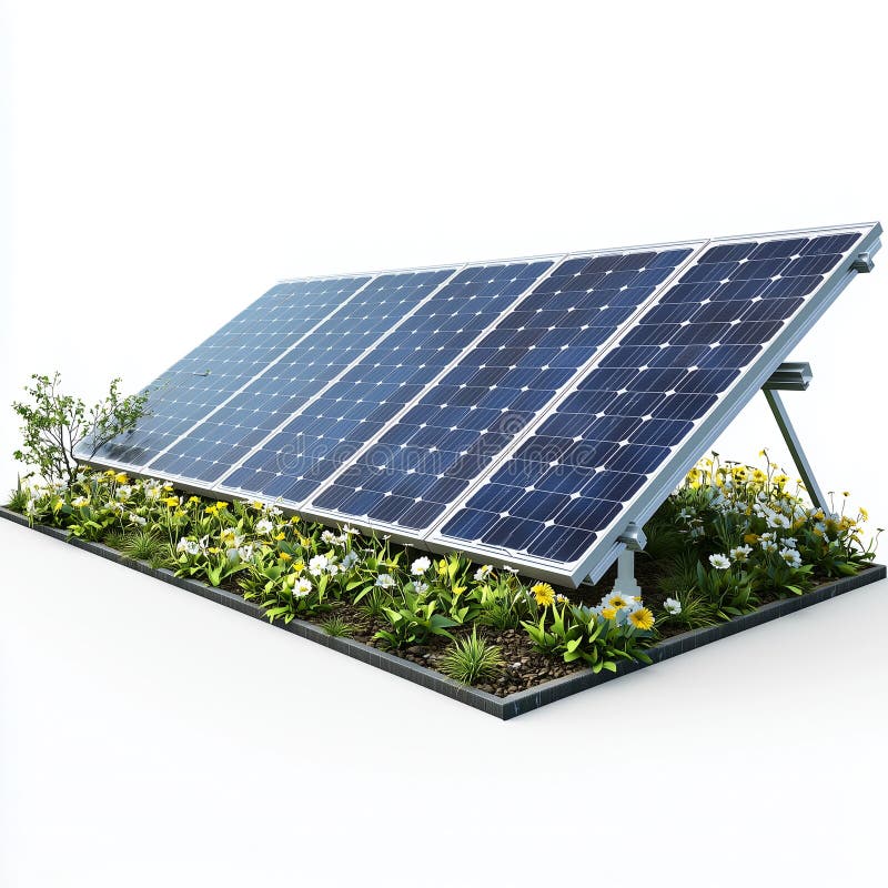 Solar Panel Installation with Garden Flowers Renewable Energy Concept ...
