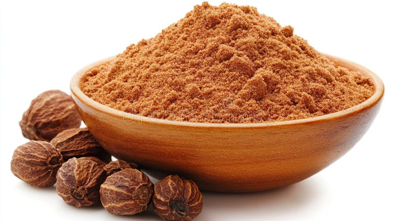 Ground Nutmeg Powder Bowl Whole Nuts White Background Spice Stock ...