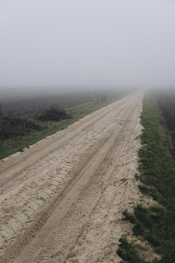 Ground Path between Field Hidden in Fog Stock Image - Image of weather ...