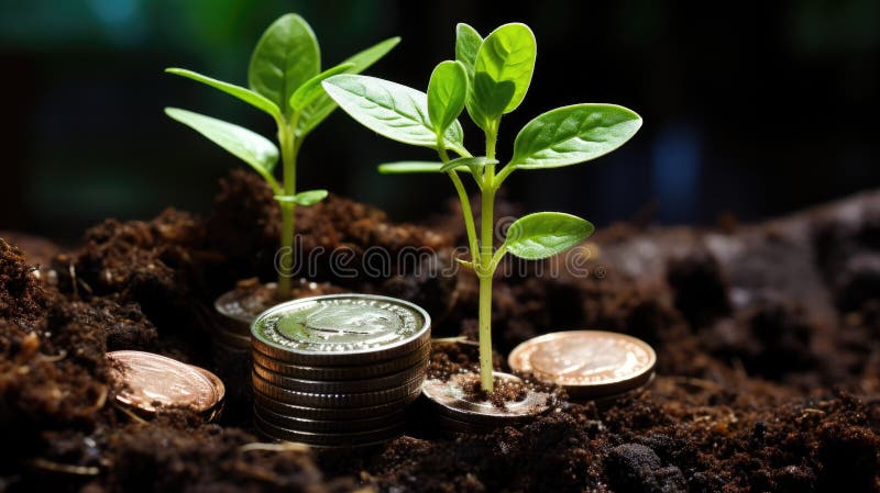 The Ground Plants Grow on Coins Stock Illustration - Illustration of ...