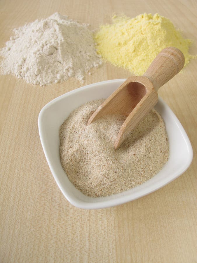 Ground Psyllium Seed Husks, Maize Flour and Buckwheat Flour Stock Image ...