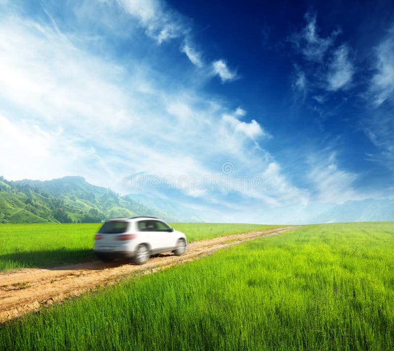 Ground Road in the Wheaten Field and Beautiful Cloudy. Spring Landscape ...