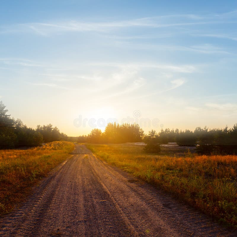 Road among Prairie at the Sunset Stock Image - Image of scenery ...