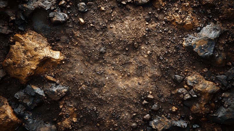 The Ground Shows a Rich Texture with Contrasting Brown and Black Rocks ...