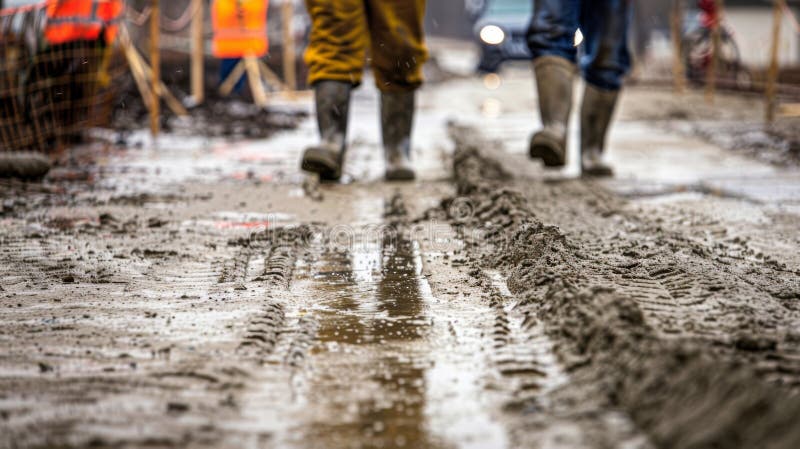 The Ground is Soaked from Days of Heavy Rain Making it Difficult To Pour Concrete and Causing ...