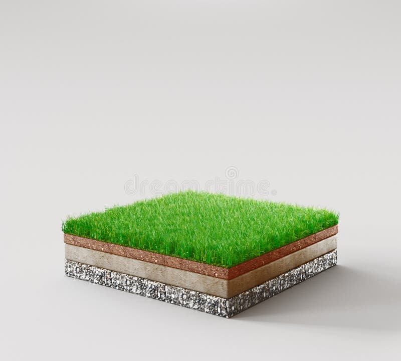 Ground or Soil Layers. Perspective Empty Space of Green Grass Square ...