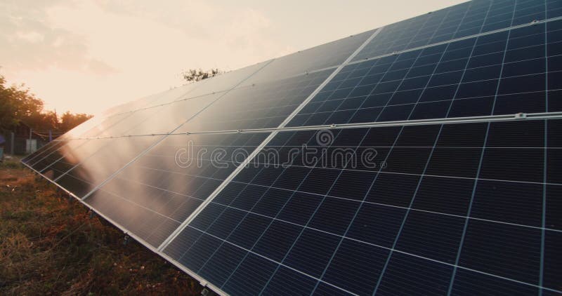 Ground Solar Panels. Wide Lens Steadicam Shot Stock Video - Video of ...