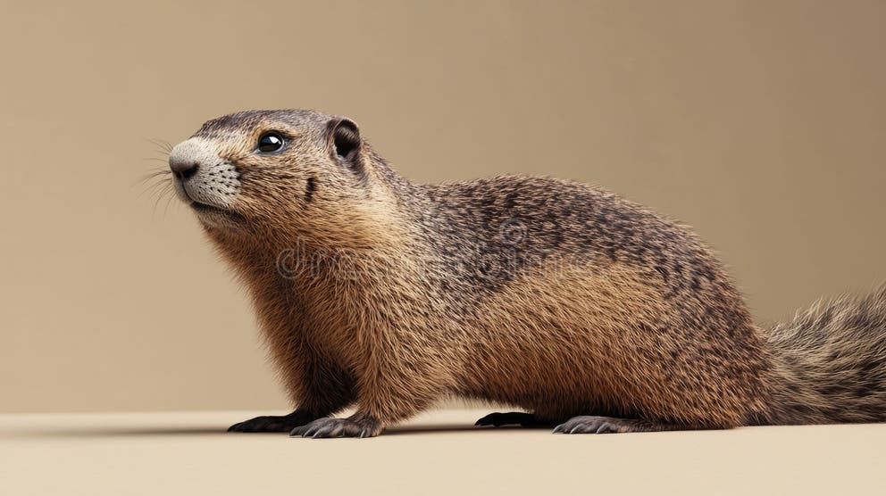 A Ground Squirrel Sitting Upright on a Beige Surface Stock Image ...