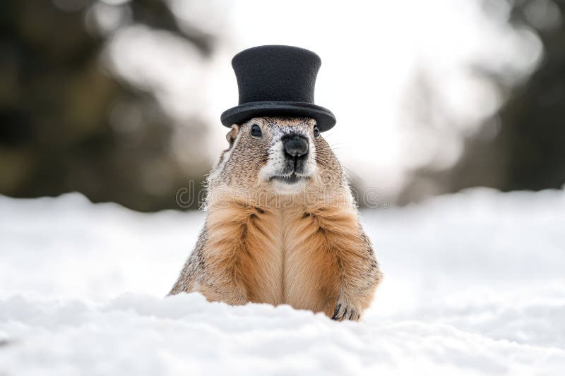 A Ground Squirrel Wearing a Top Hat in the Snow Stock Photo - Image of ...
