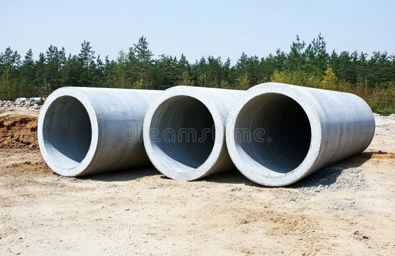 On the Ground are Stacked Concrete Pipes, Which are Essentially Round ...