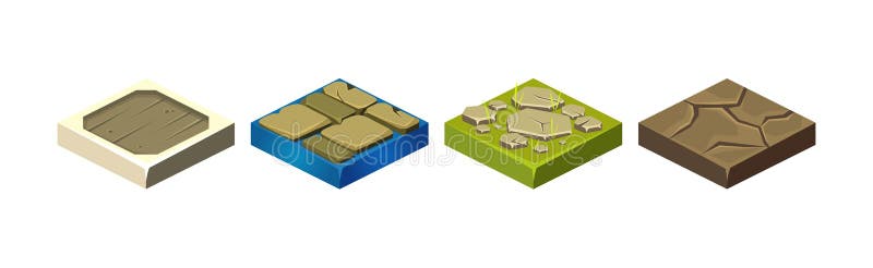 Ground Textures Game Surface and Platform Square Isometric Vector ...