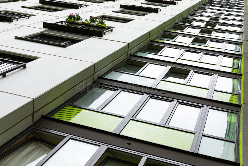 Ground View of Modern Apartment Building with Balconies Stock Photo ...