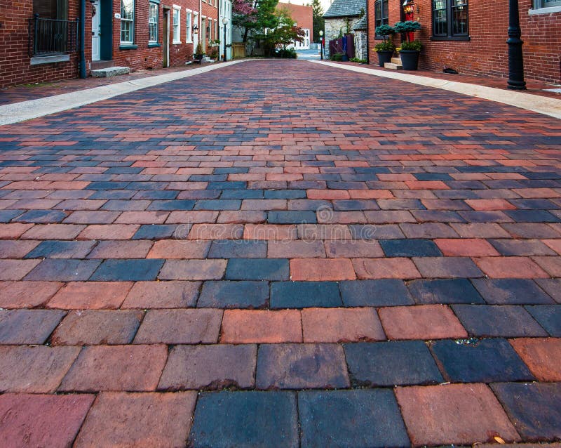 Ground View of Red Brick Street Stock Photo - Image of diminishing ...