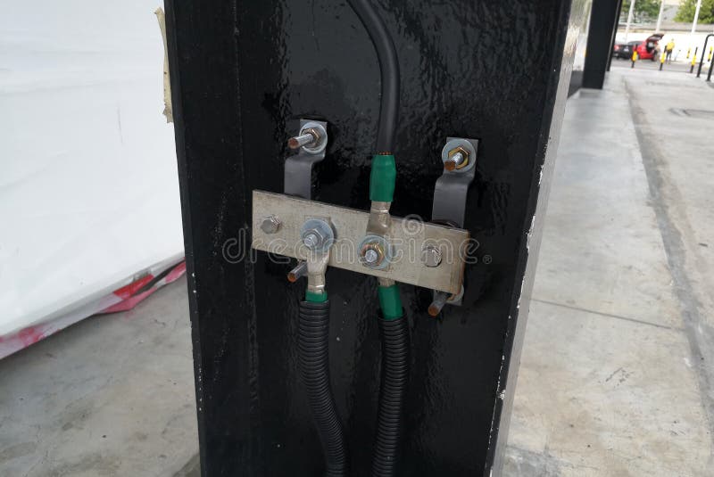 Ground Wiring on the Bar Ground in the Pole. Electric Grounding Stock ...